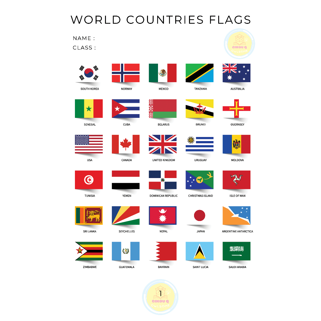 WORLD FLAGS COUNTRIES & CAPITALS DIGITAL WORKSHEETS | Shopee Malaysia
