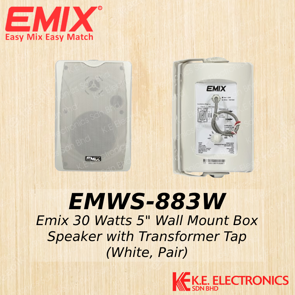 Emix EMWS-883W 30 Watts 5" Wall Mounted Box Speaker with Transformer ...