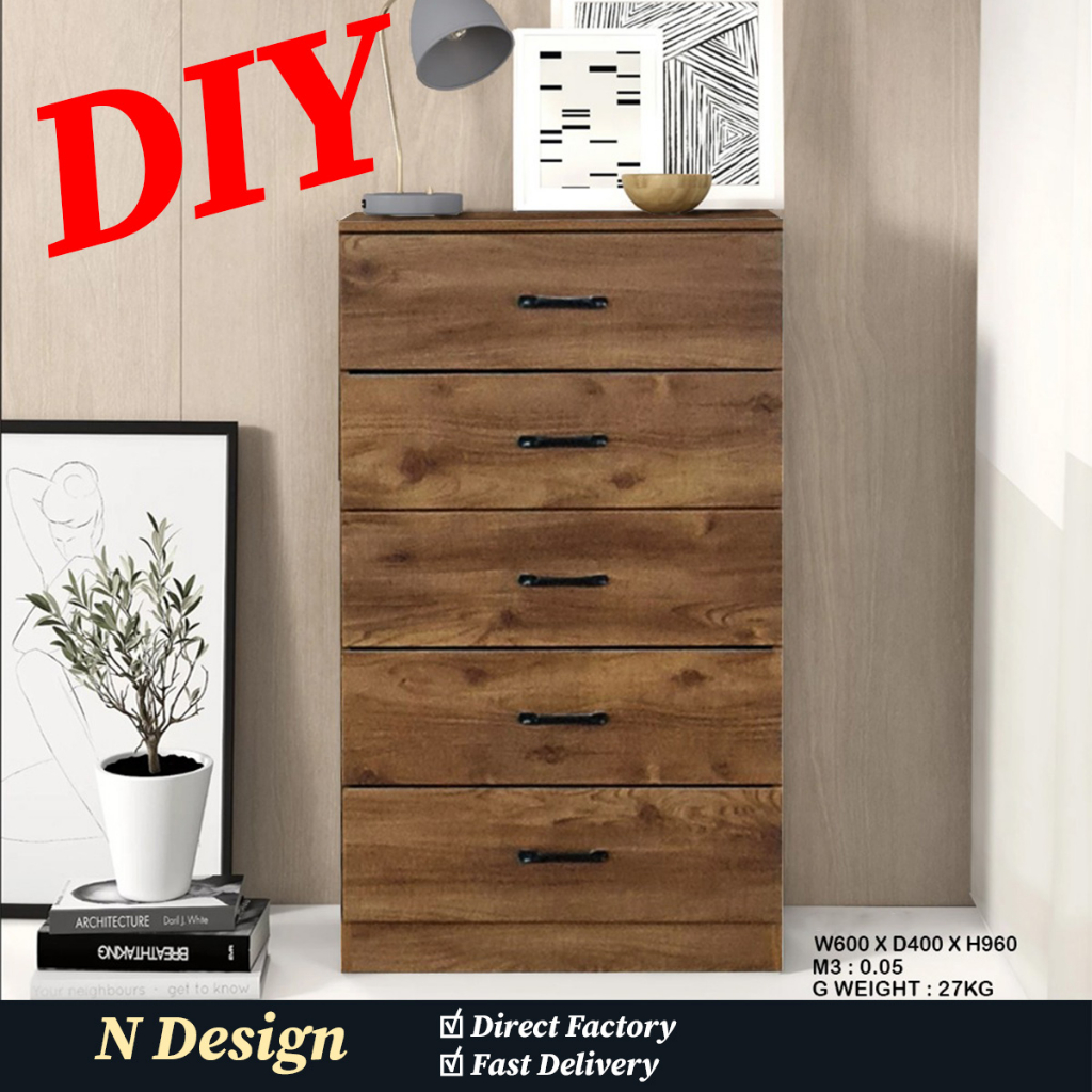 [N Design] 5 Chest Drawer Diy / Almari Pakaian Murah / Almari Laci ...