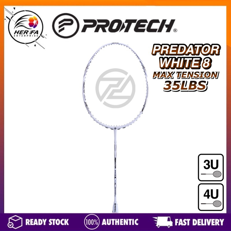 PROTECH Predator White 8 3U & 4U Badminton Rackets Max Tension 35 LBS ...