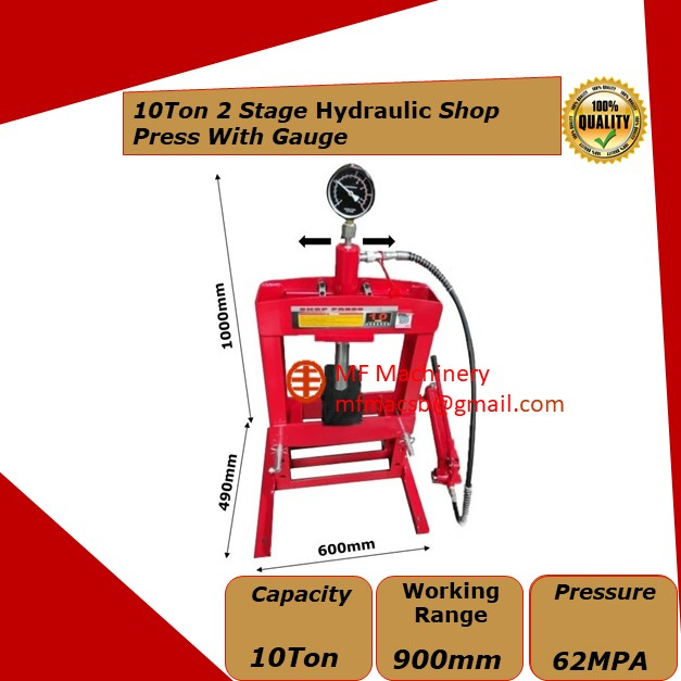 Mf 10Ton 10 Ton 2 /Double Piston Pump Hydraulic Shop Press With Gauge ...