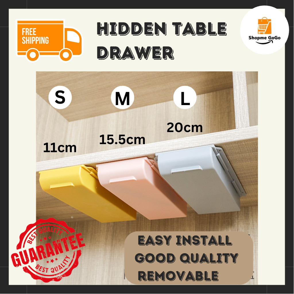 [ReadyStock]Hidden Table Drawer Organizer Box / Self-adhesive Under ...