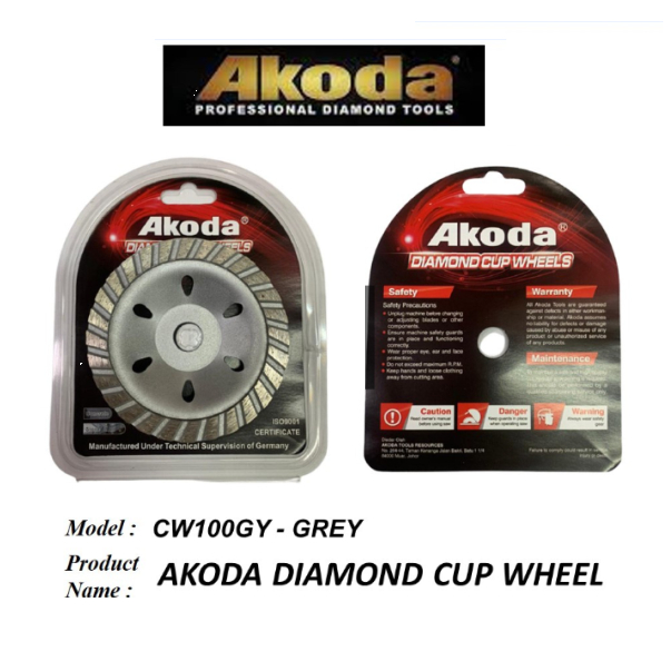AKODA 100mm(4") DIAMOND CUP WHEEL AS04-CW100GY - GREY [100% ORIGINAL ...