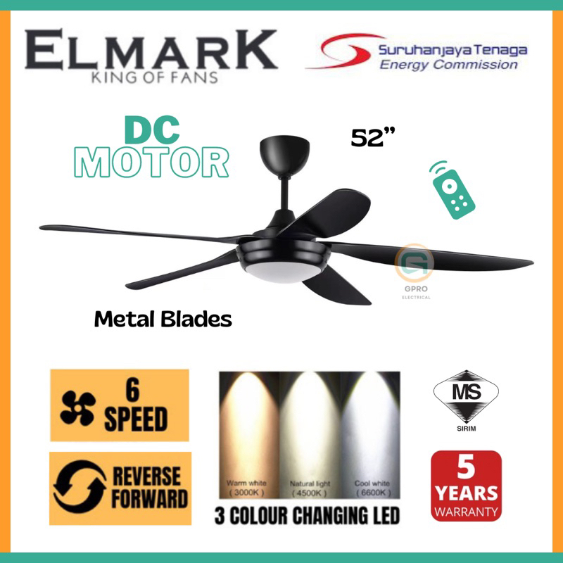 ELMARK TRITON 56” DC REMOTE CEILING FAN WITH 3 COLOUR CHANGING LED ...