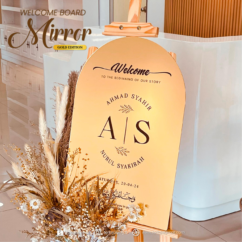 (GOLD EDITION) Welcome Board Custom, Arch Mirror Wedding Signage ...