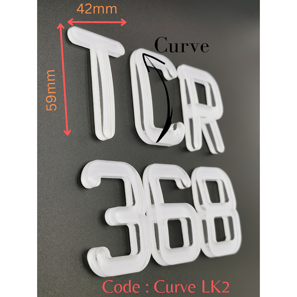 Curve Crystal Number Plate LK2, L88, L68, EW78 / Acrylic Font / Curve ...
