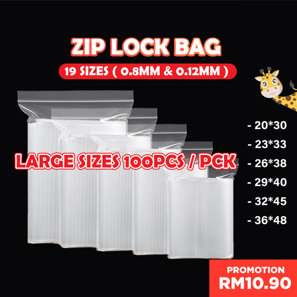 [100PCS] Extra Thick (0.12mm) Large Size Zip Lock Transparent Plastic ...