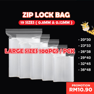 [100PCS] Extra Thick (0.12mm) Large Size Zip Lock Transparent Plastic ...