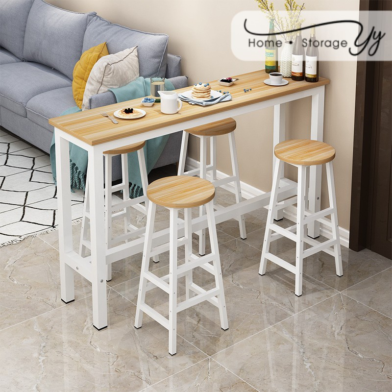 Johor Seller |120x40x100cm] Simple Wooden Bar Table with Steel Frame ...
