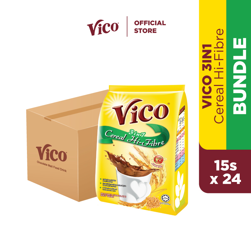 Vico 3 In 1 Cereal Hi-Fibre Chocolate Malt Drink Carton (15's x 32g x ...