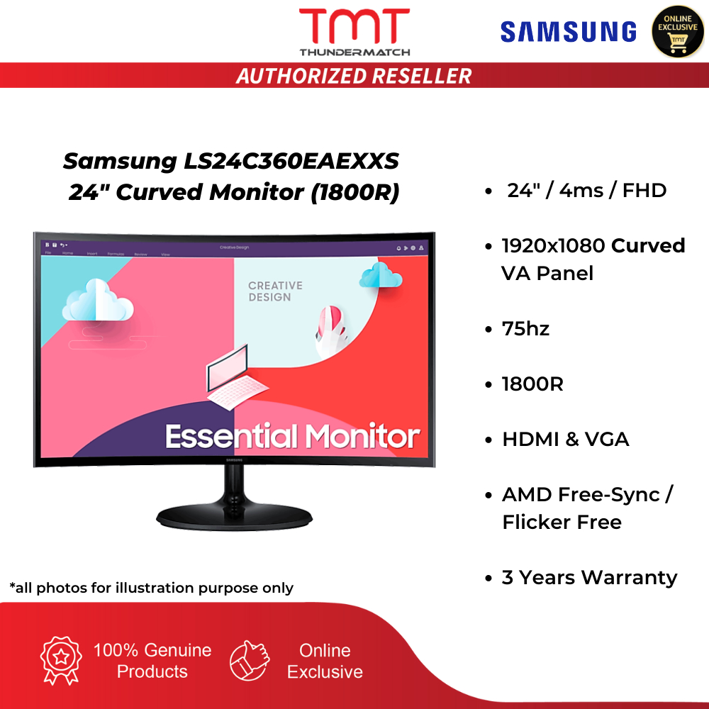 Samsung LS24C360EAEXXS 24" Curved Monitor (1800R) | 4ms GTG | FHD | VA ...