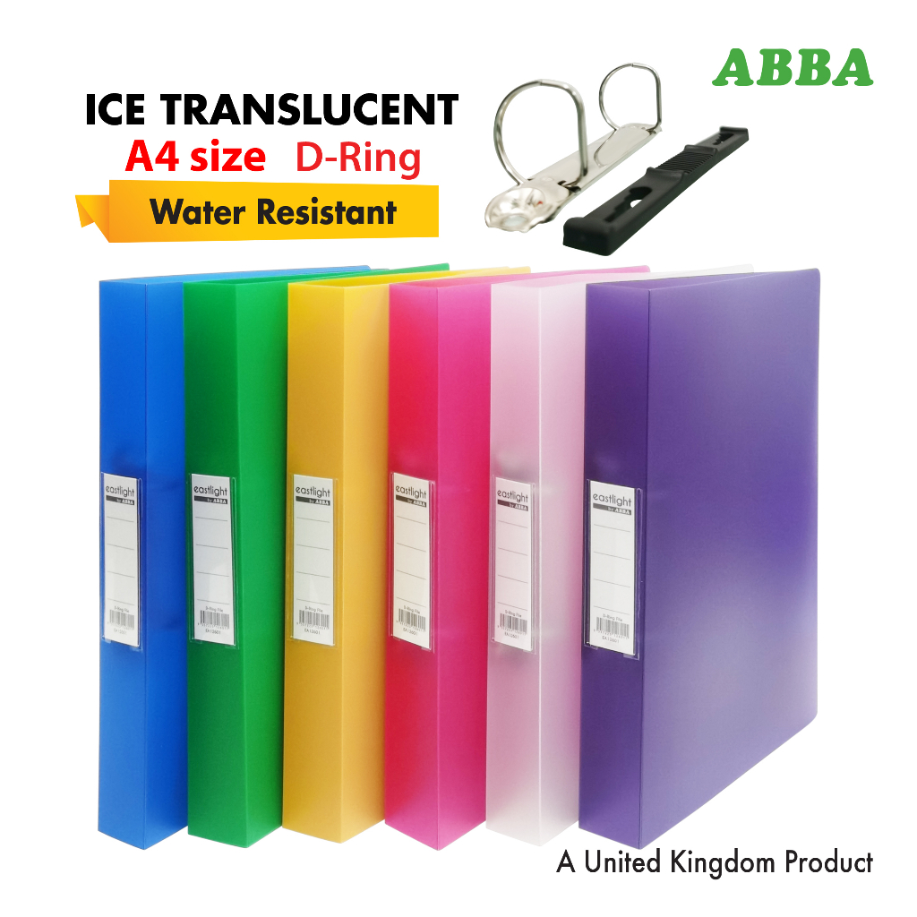 ABBA Colour Ring File A4 2D Ring / Folder Organizers/ Document File/ Translucent D Ring File ...