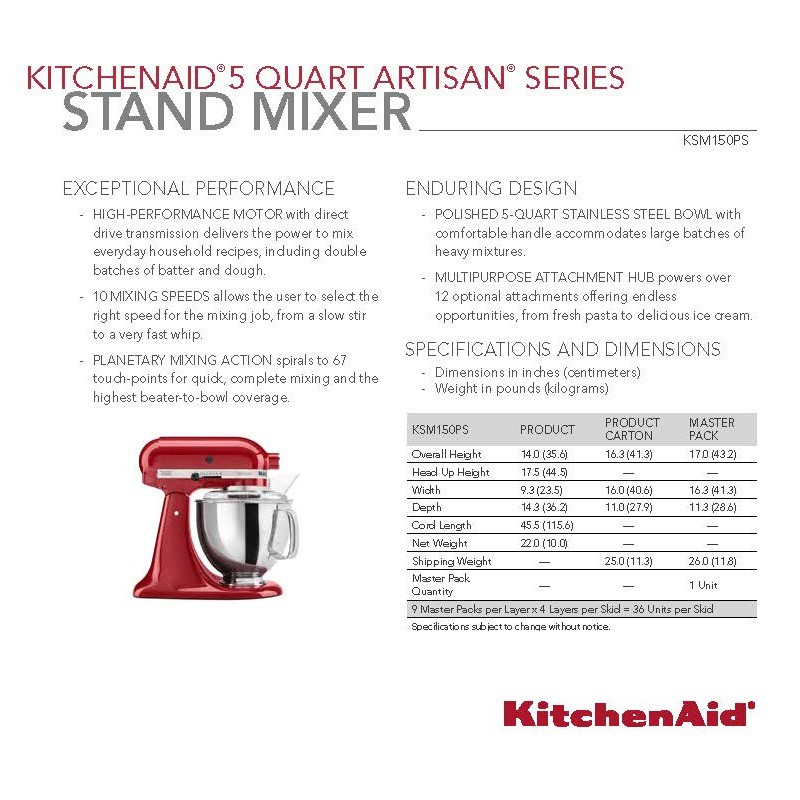 KitchenAid Artisan Tilt-Head Stand Mixer (4.8L) 5KSM150 | Shopee Malaysia
