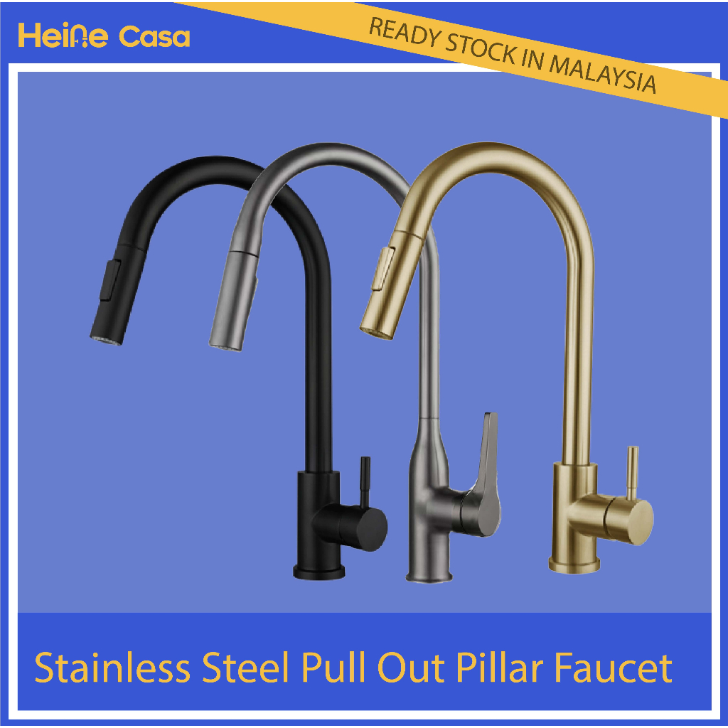 ⚡READY STOCK⚡Black/Gold/Gray Metal Stainless Steel Mixer Pull Out Water ...