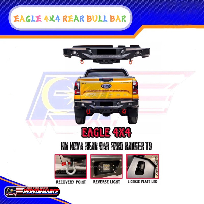 EAGLE 4X4 FORD RANGER T9 XL XLT PLUS WILDTRAK NEW GEN 2022 2023 REAR BULL BAR PROTECTION BAR ...