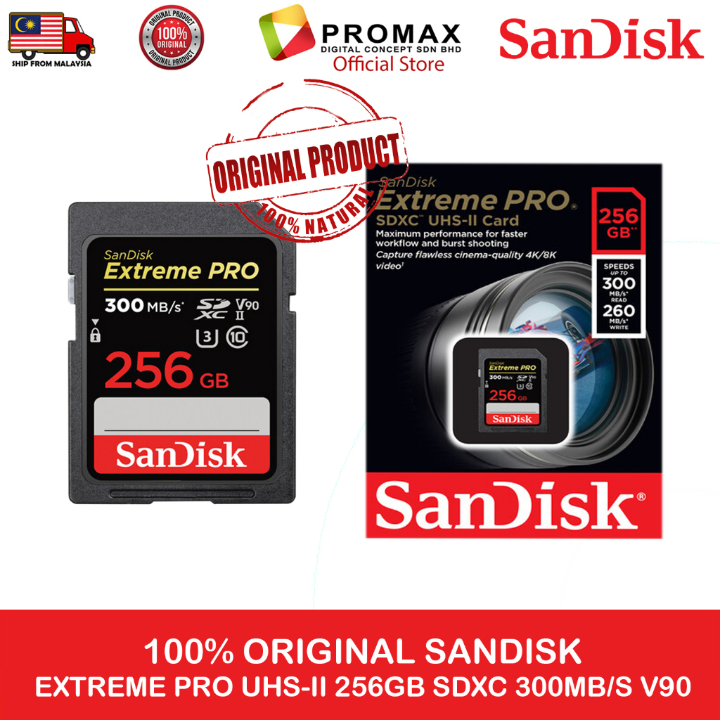 SanDisk Extreme PRO UHS-II V90 U3 300MB/s 256GB/ 128GB / 64GB SDXC Memory Card 100% Original ...