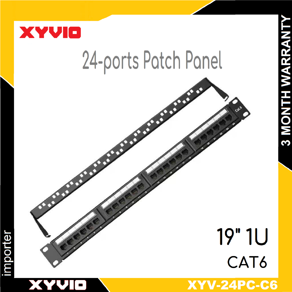 XYVIO Patch Panel 19” 1U Cat6 RJ45 24-Port for Server Rack Mount Punch ...