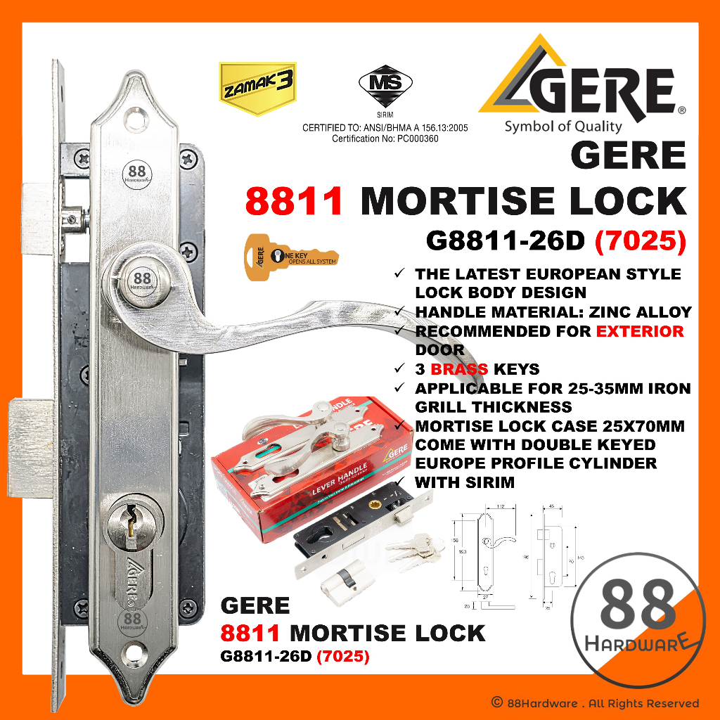 Gere G8811-26D 7025 grill door lock set (mortise lock set/door handle ...