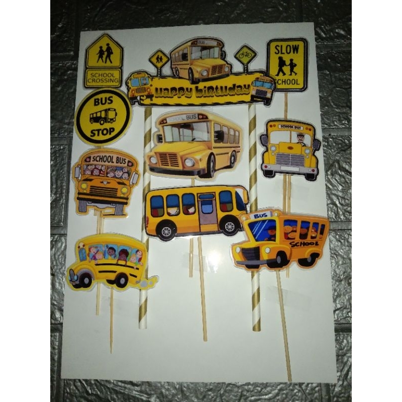 Cake Topper Bus Theme | School Bus Party Decoration | Custom Name ...