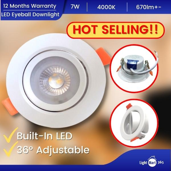 7W LED Eyeball Angle Adjustable Recessed Round Downlight Modern Living ...