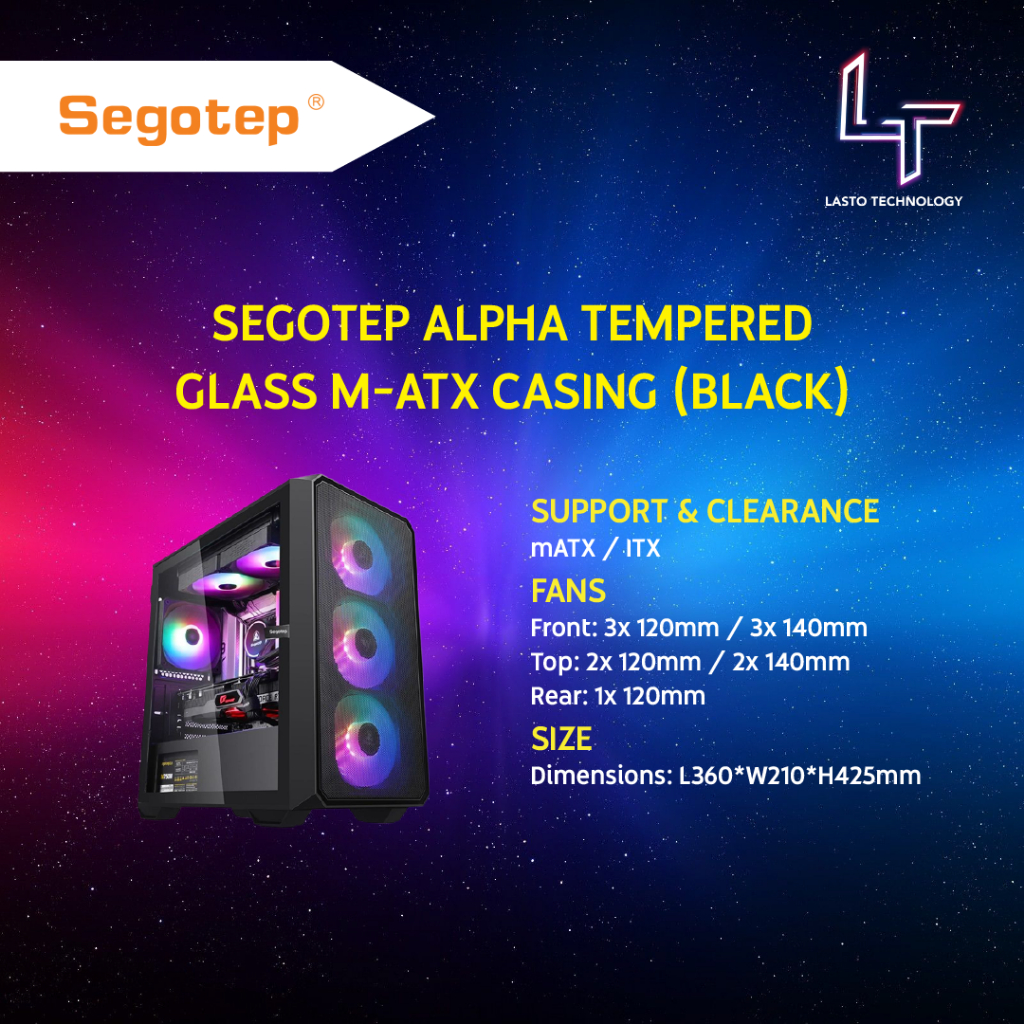 Segotep Alpha Tempered Glass M-ATX Gaming PC Case with 4 ARGB Fans ...
