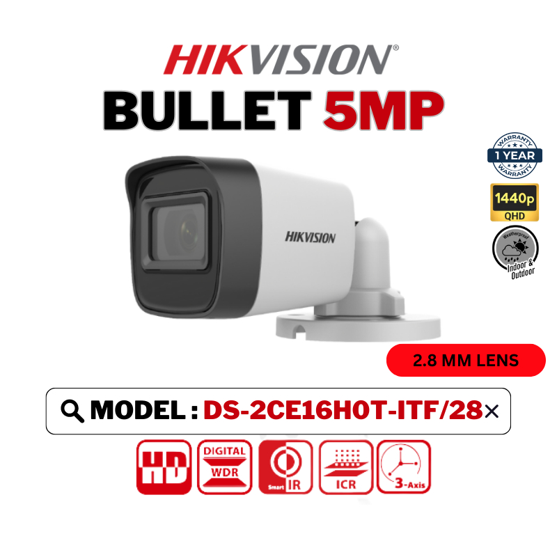 HIKVISION CCTV (World No.1) 5MP Outdoor Bullet Camera TVI/AHD/CVI/CVBS ...