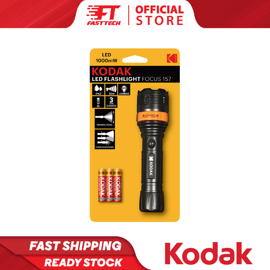 KODAK LED Flashlight Focus 157 with 3 Flash Light & Variable Zoom ...