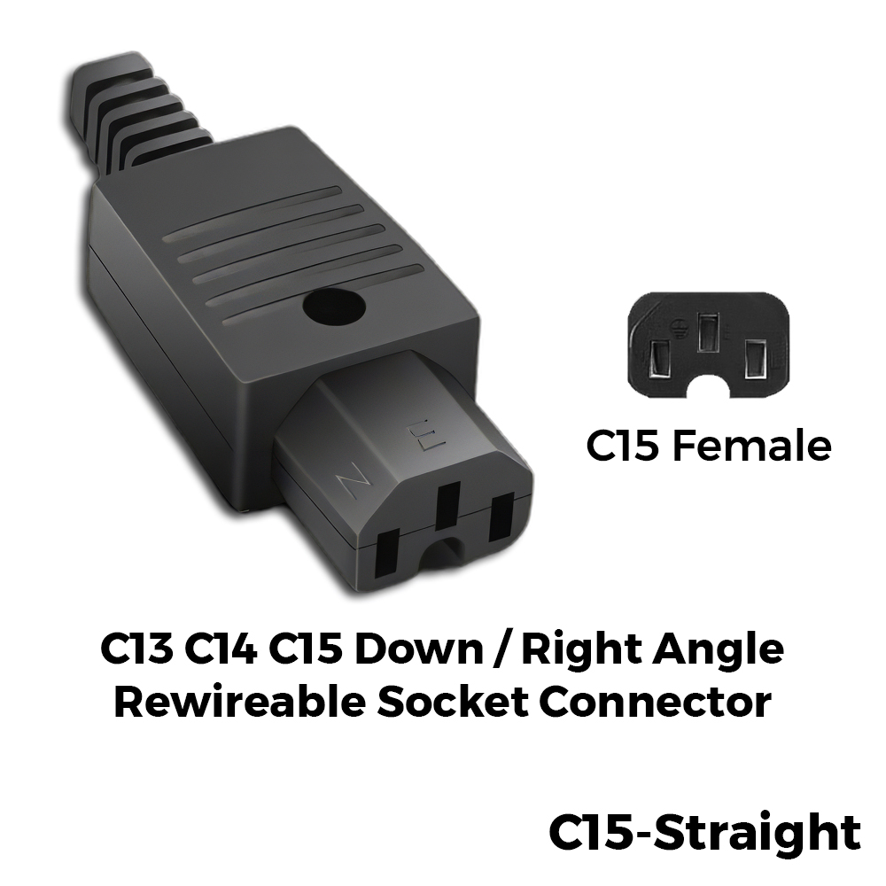 IEC320 C13 C14 C15 Straight / Down / Right Angle Rewireable Socket ...