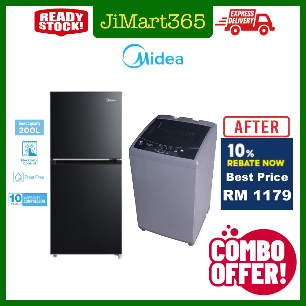 【COMBO】Midea MA100W75 7.5KG Mesin Basuh MDRT267MTB30 200L Peti Sejuk Refrigerator Washing ...