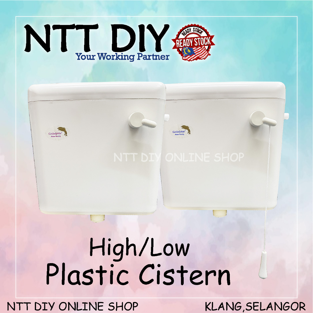 NTT DIY Toilet Water Tank Plastic Cistern Push Button Single Flush High ...