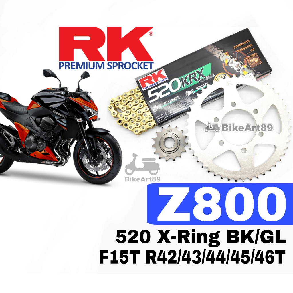 RK Sprocket Set Kawasaki Z800 RK 520 KRX X-Ring Black / Gold Chain 15T ...