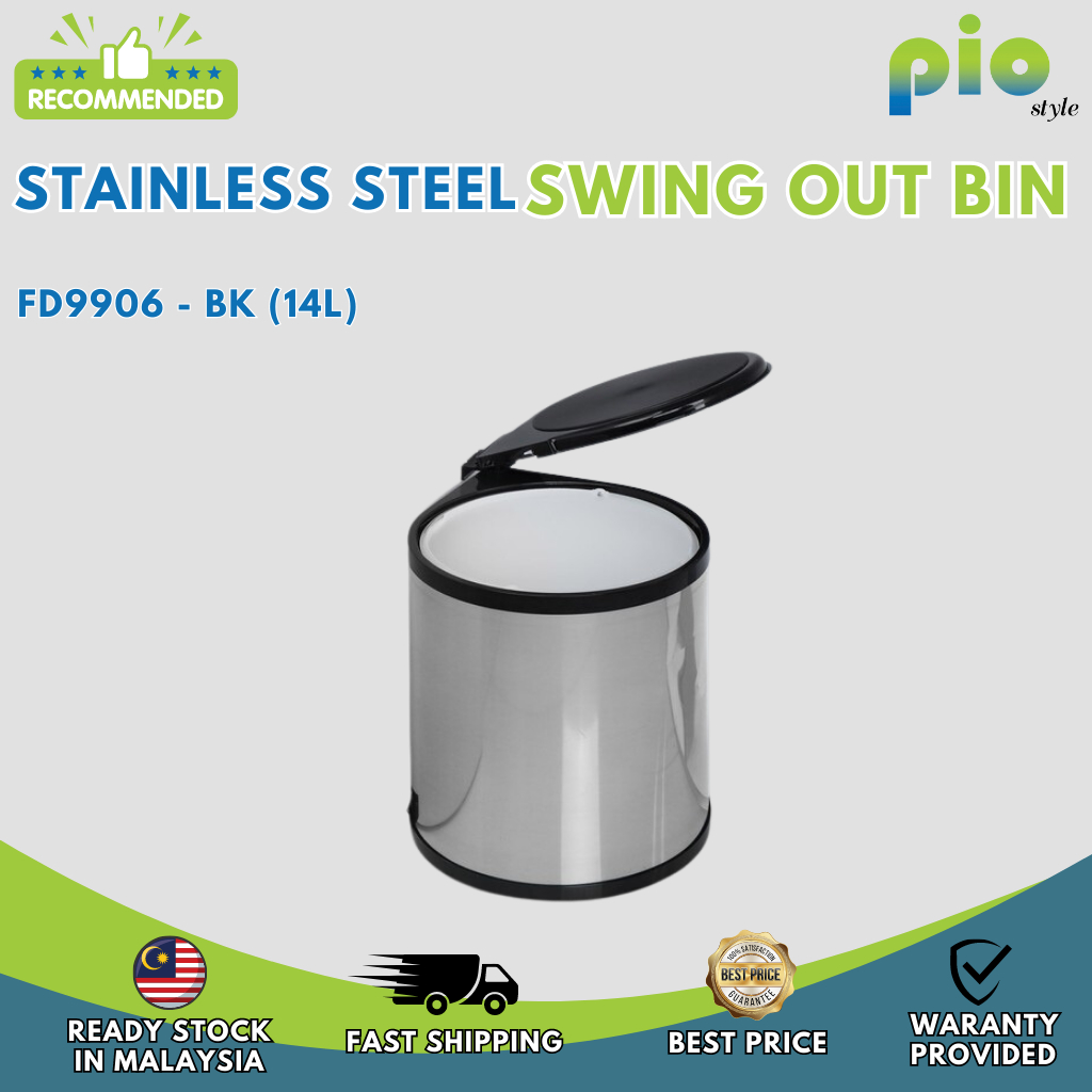 piostyle Stainless Steel 14L Swing Out Bin Waste Trash Bakul Sampah ...