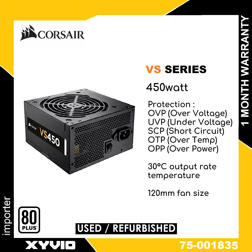 CORSAIR VS Series VS450 450watt UK Version PSU 80 PLUS® White Certified ...