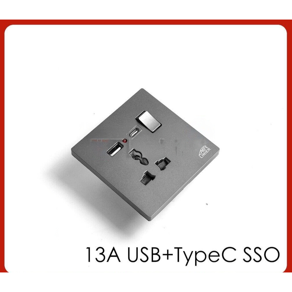 (SIRIM)【LINIER ULTRA SLIM】 Switch Socket Modern Wall Switches SPACE GREY 13A 15A 20A Socket ...