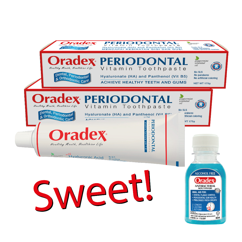 Oradex Periodontal Toothpaste 175g (x2) + Free Antibacterial Mouthwash ...