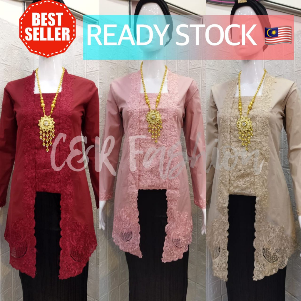 READY STOCK 🇲🇾 Kebaya Labuh Tunic Embroidery/Kebaya Kota Bharu Panjang ...