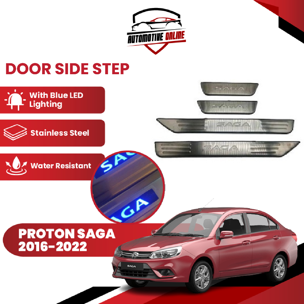 PROTON SAGA VVT 2016-2022 CHROME SIDE STEP STAINLESS WITH BLUE LED DOOR ...