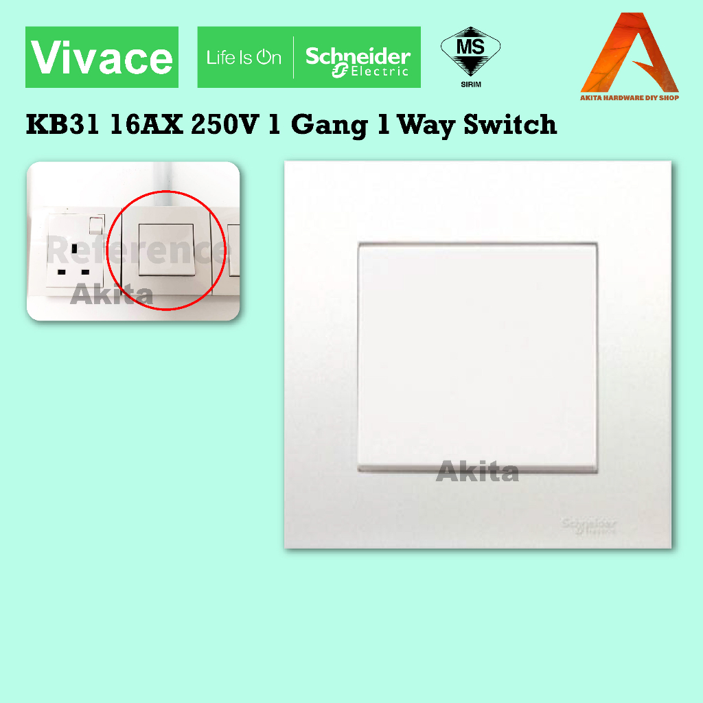 Vivace Schneider White KB31/1 16AX 250V 1 Gang 1 Way Switch Socket ...