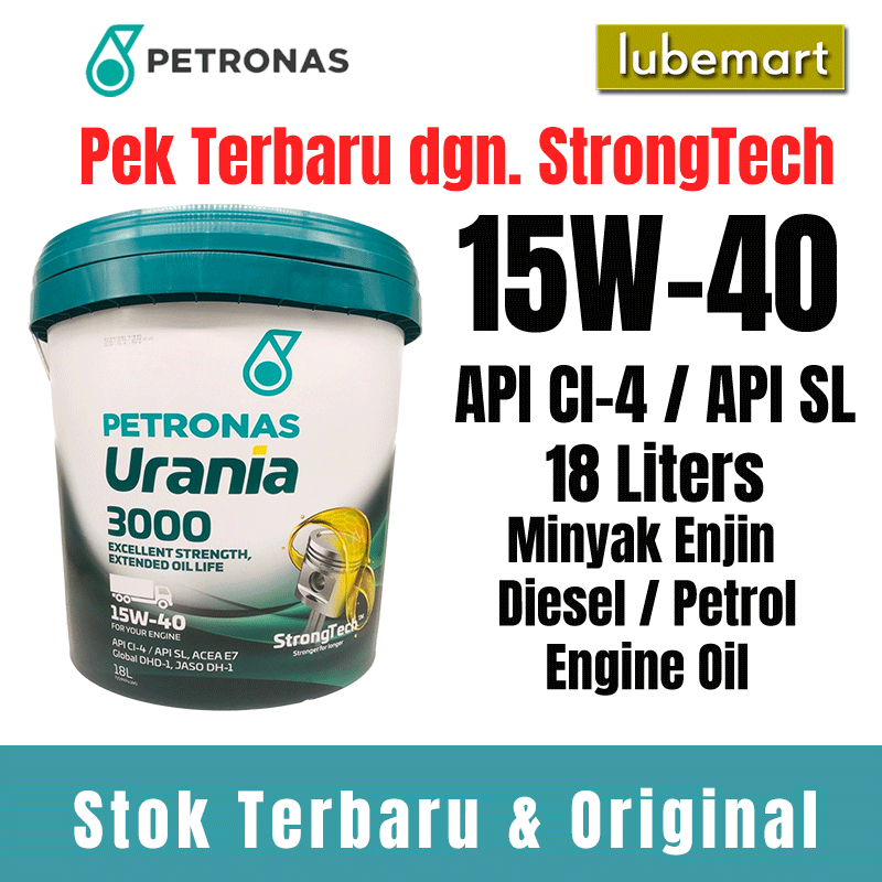 Petronas Urania 3000 API CI-4 15W40 (18 liters) Heavy Duty Diesel ...