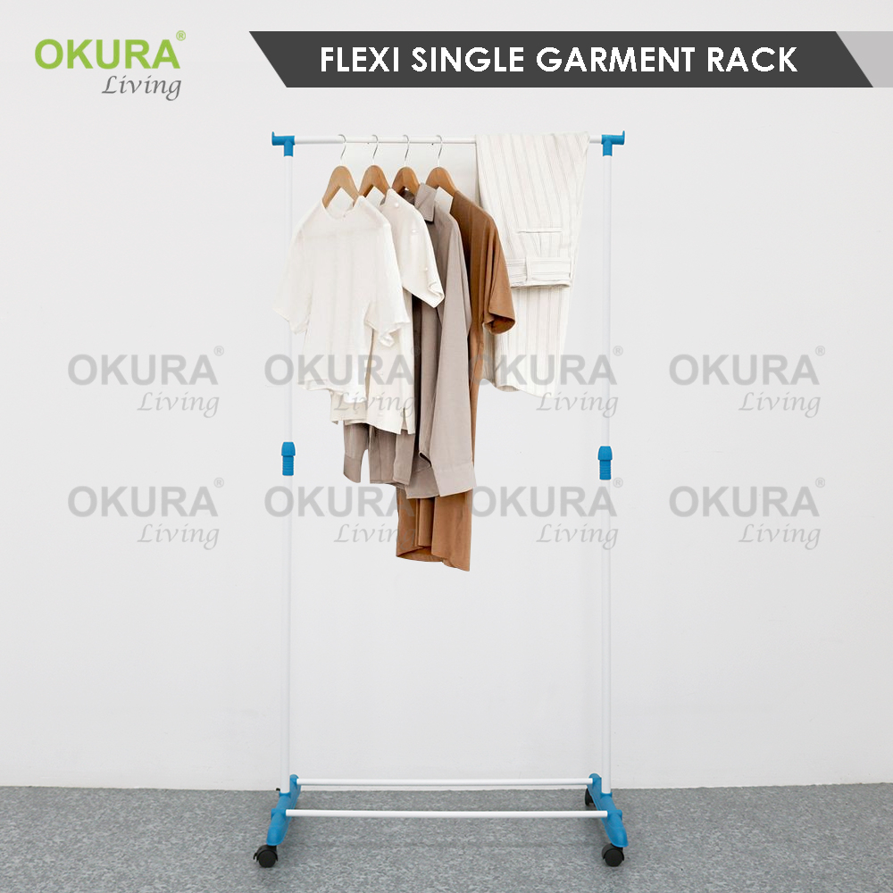 OKURA Flexi Single Pole Garment Cloth Hanger Laundry Drying Rack with ...