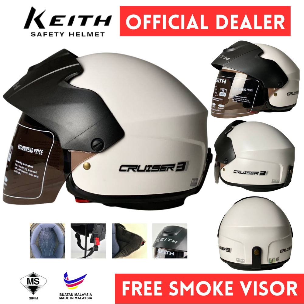 Keith KH Cruiser Matt White (Ivory) V3.0 New Model Helmet FREE SMOKE ...