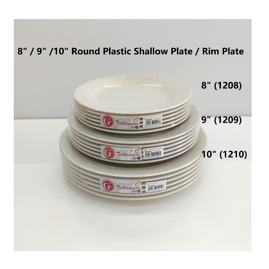 G.Ware ( 6pcs/Set ) 8" / 9" /10" Light Stone Round Plastic Shallow ...