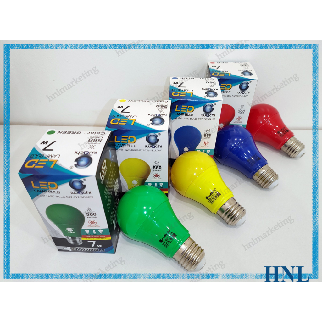 IWACHI 7W COLOR LED BULB E27 RED BLUE GREEN YELLOW A60 | Shopee Malaysia