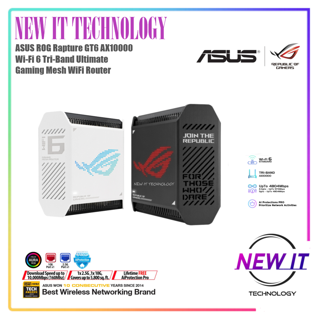 ASUS ROG Rapture GT6 Tri-Band WiFi 6 AI Mesh WiFi System Router,covers ...