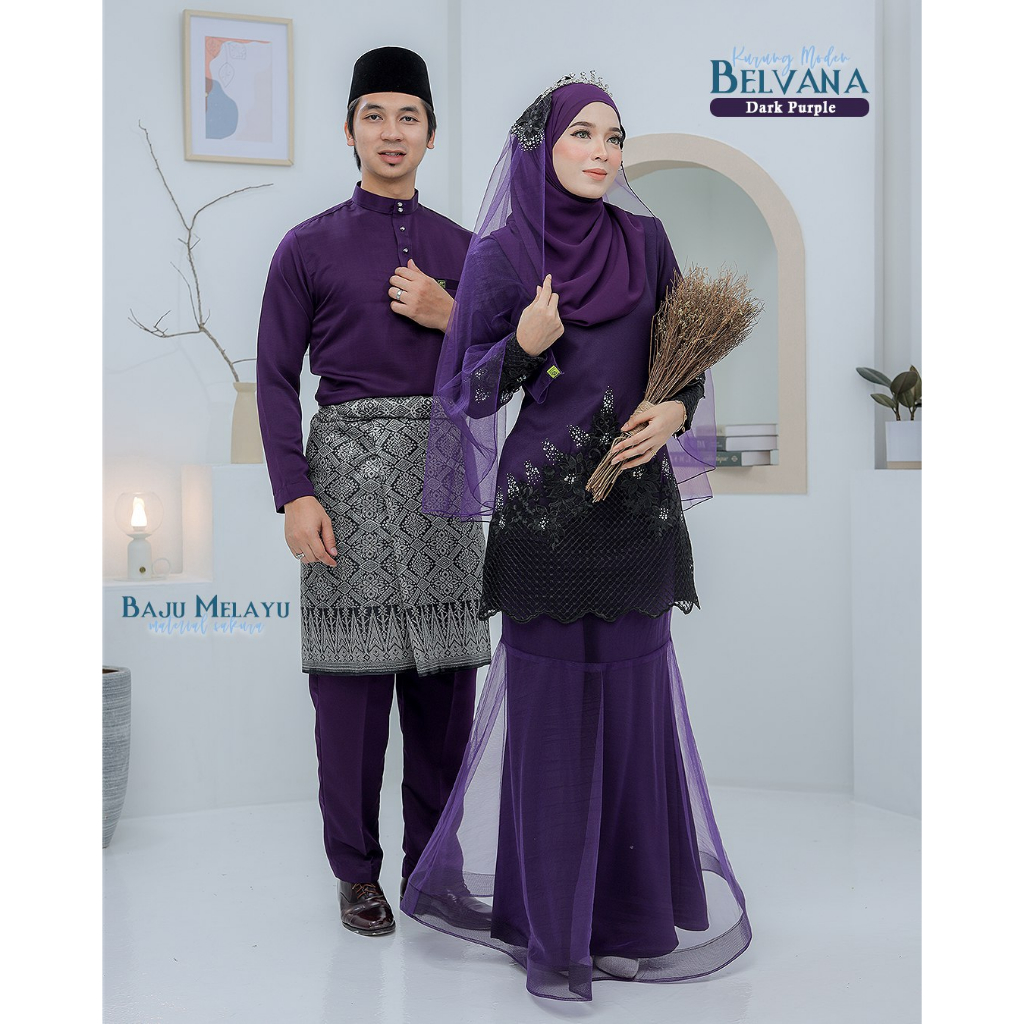 BAJU KURUNG MODEN Bridal Set Belvana In DARK PURPLE | Full set 7 Item ...