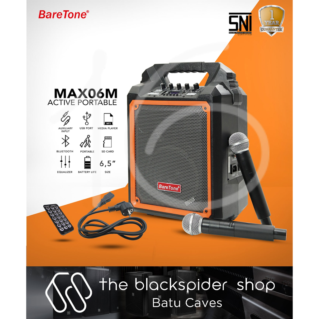 Baretone MAX-06M 6.5" Portable Speaker with Two UHF Wireless Microphone ...