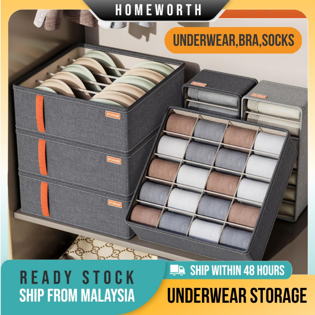 HOMEWORTH 6/7/20 Slots Oxford Underwear Storage Box Foldable Socks Bra ...
