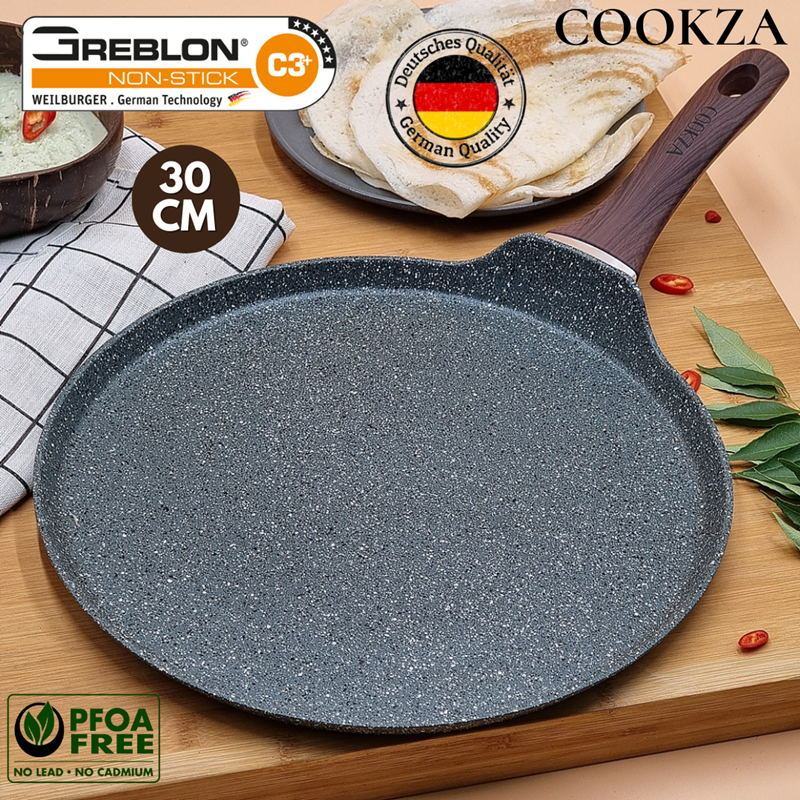 Cookza Greblon Granite 30cm Flat Pan Non Stick, Kuali Leper Non Stick ...