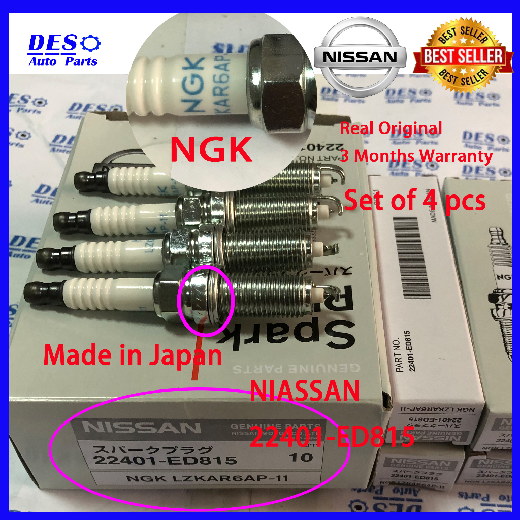 (4pcs) Iridium spark plug Nissan NGK Laser LZKAR6AP-11 22401-ED815 ...