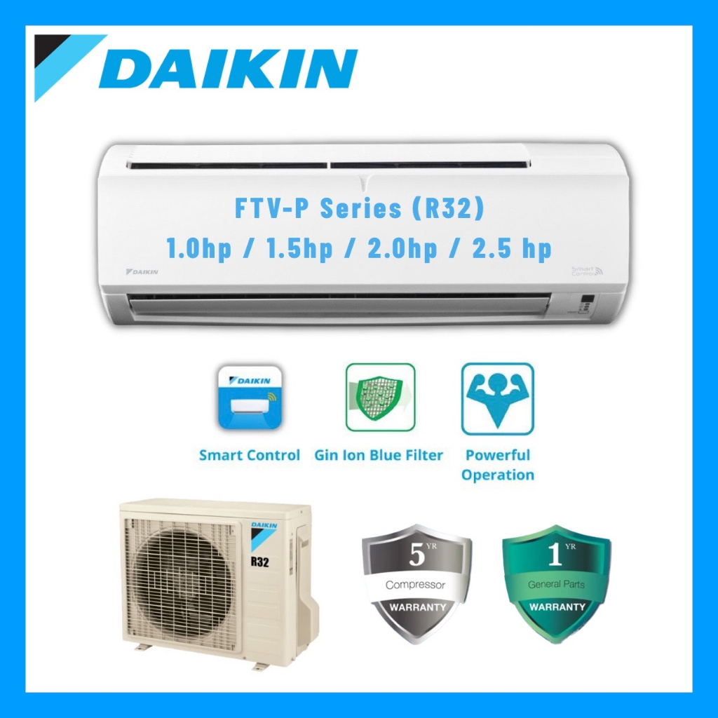 [KLANG VALLEY] DAIKIN FTV-P Series R32 Non Inverter with Built-in WIFI Control ( 1.0HP/1.5HP/2 ...